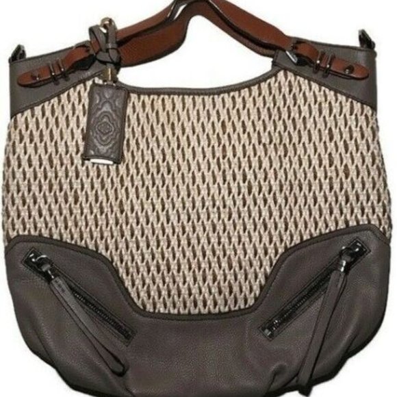 orYANY | Bags | Oryany Regina Raffia Leather Brown Gray Large ...